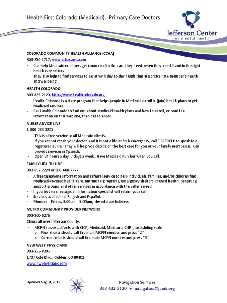 Health First Colorado Medicaid Primary Care Doctors | PDF | Family ...