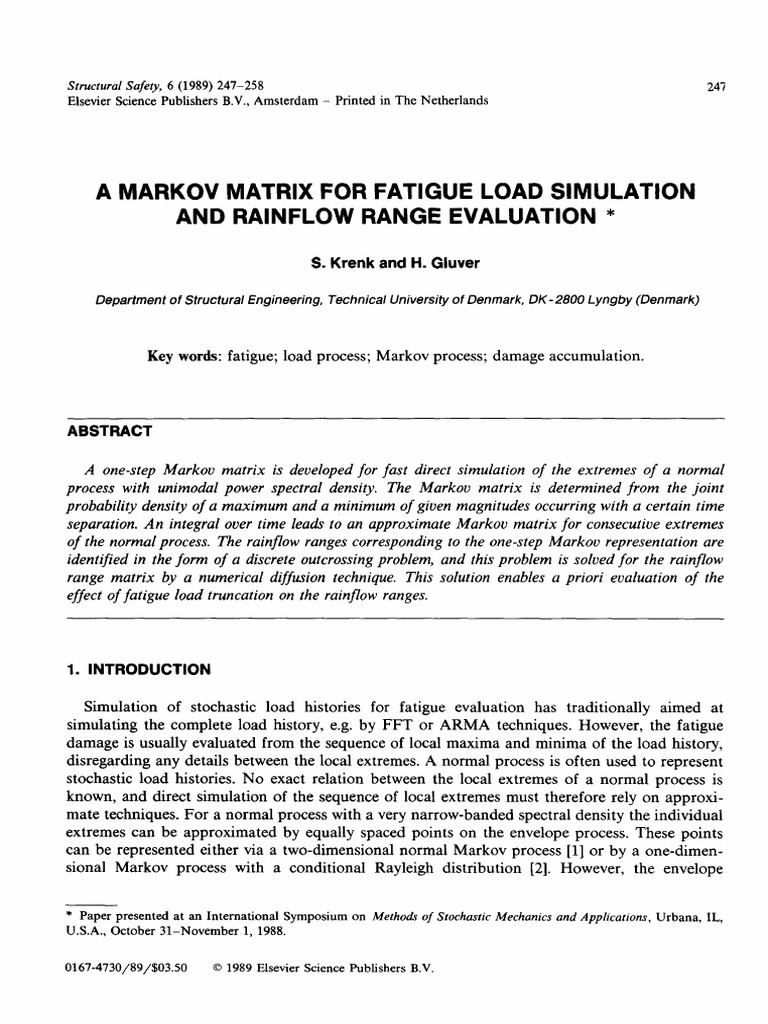 A MARKOV MATRIX FOR FATIGUE LOAD SIMULATION Krenk1989 | PDF ...