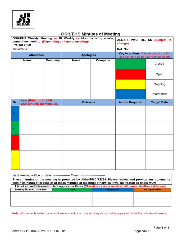 OSH/EHS Weekly Meeting Minutes | PDF | Business
