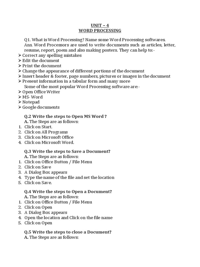 Unit 4 WORD PROCESSING | PDF | Page Layout | Microsoft Word