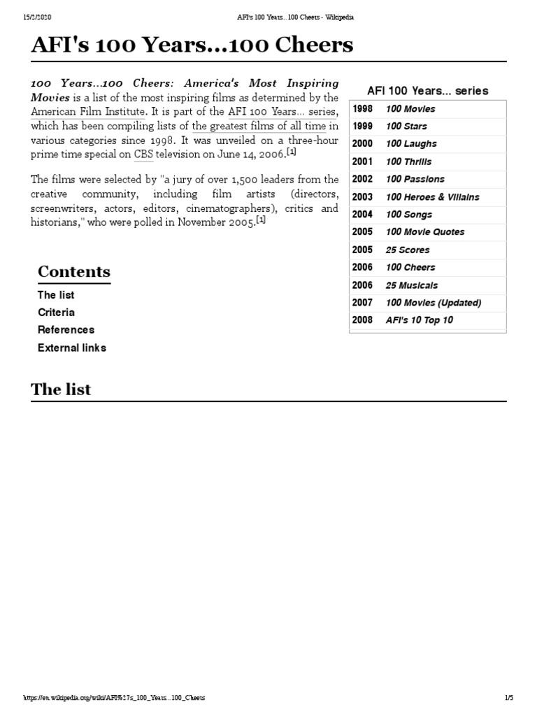 AFI's 100 Years... 100 Cheers - Wikipedia | PDF
