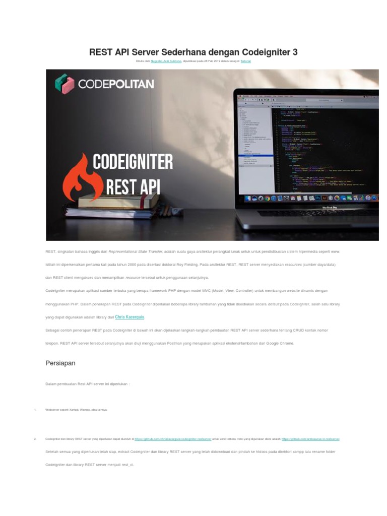REST API Server Dan Client Sederhana Dengan Codeigniter 3 | PDF