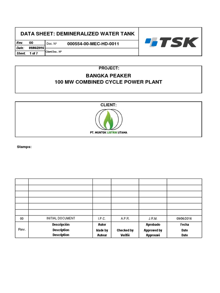 000554-00-MEC-HD-0011 r00 Demi Water Tank | PDF