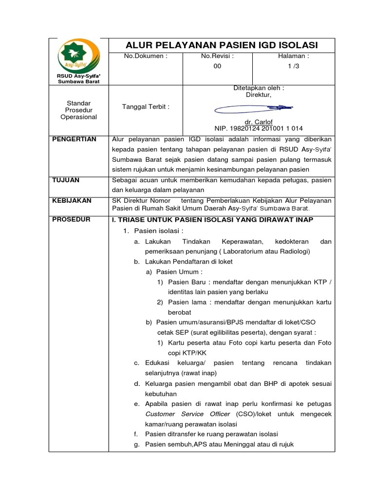 SPO ALUR PELAYANAN Triase ISOLASI | PDF