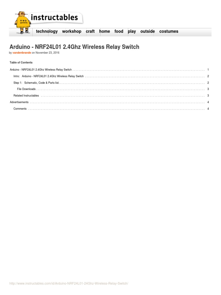 Arduino NRF24L01 24Ghz Wireless Relay Switch | PDF