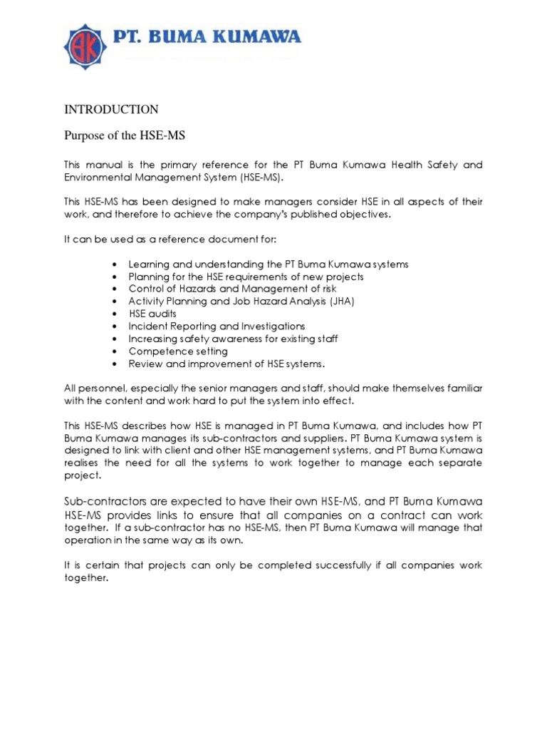 PT Buma Kumawa HSE Manual | PDF
