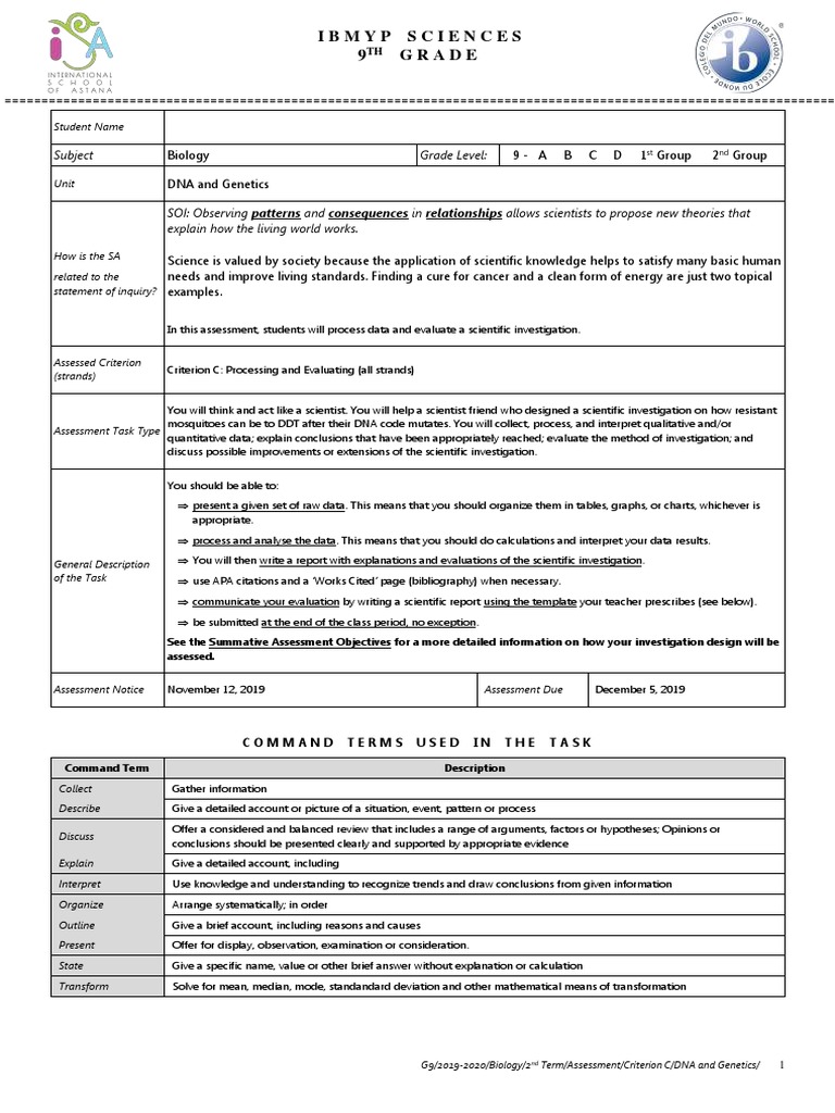MYP Assessment Criterion C - DNA and Genetics | PDF | Computers