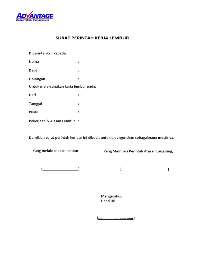 Form Surat Perintah Lembur (SPL) | PDF