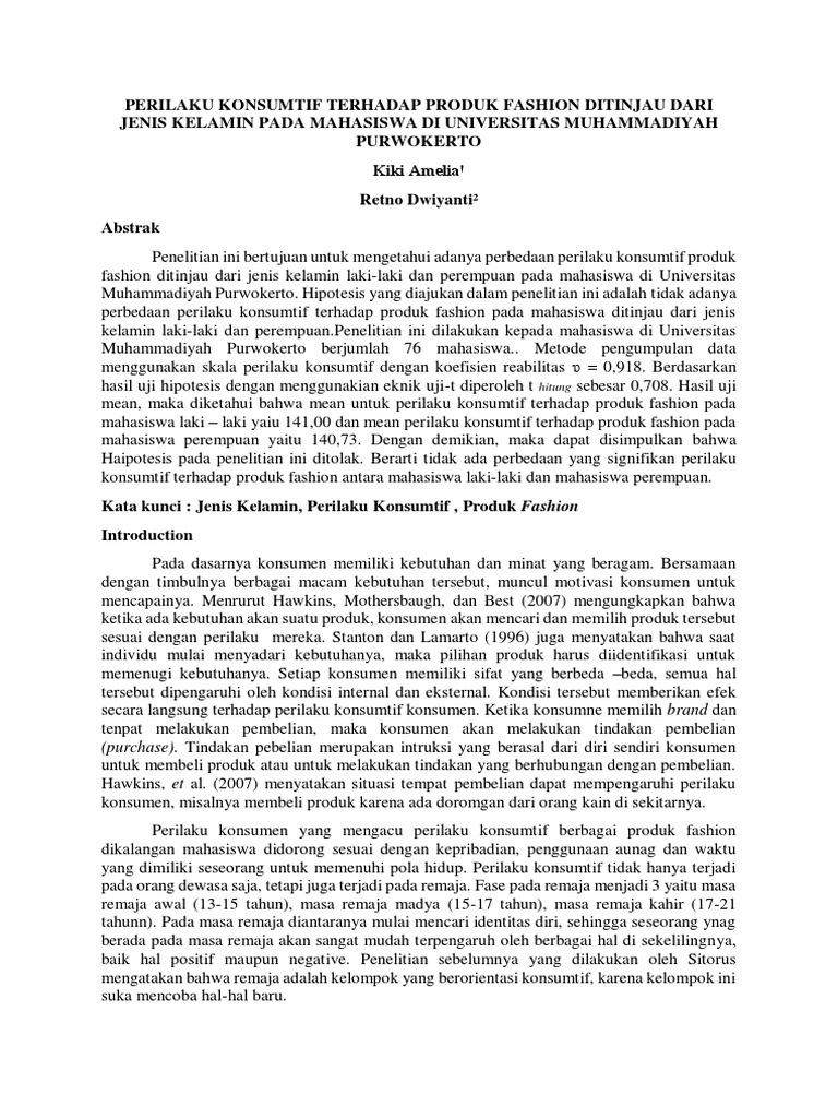Perilaku Konsumtif Terhadap Produk Fashion Ditinjau Dari Jenis Kelamin Pada Mahasiswa Di ...