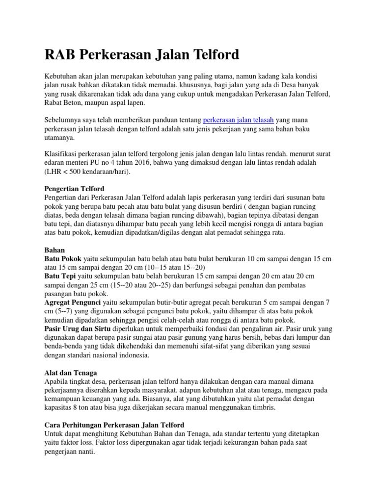 RAB Perkerasan Jalan Telford | PDF