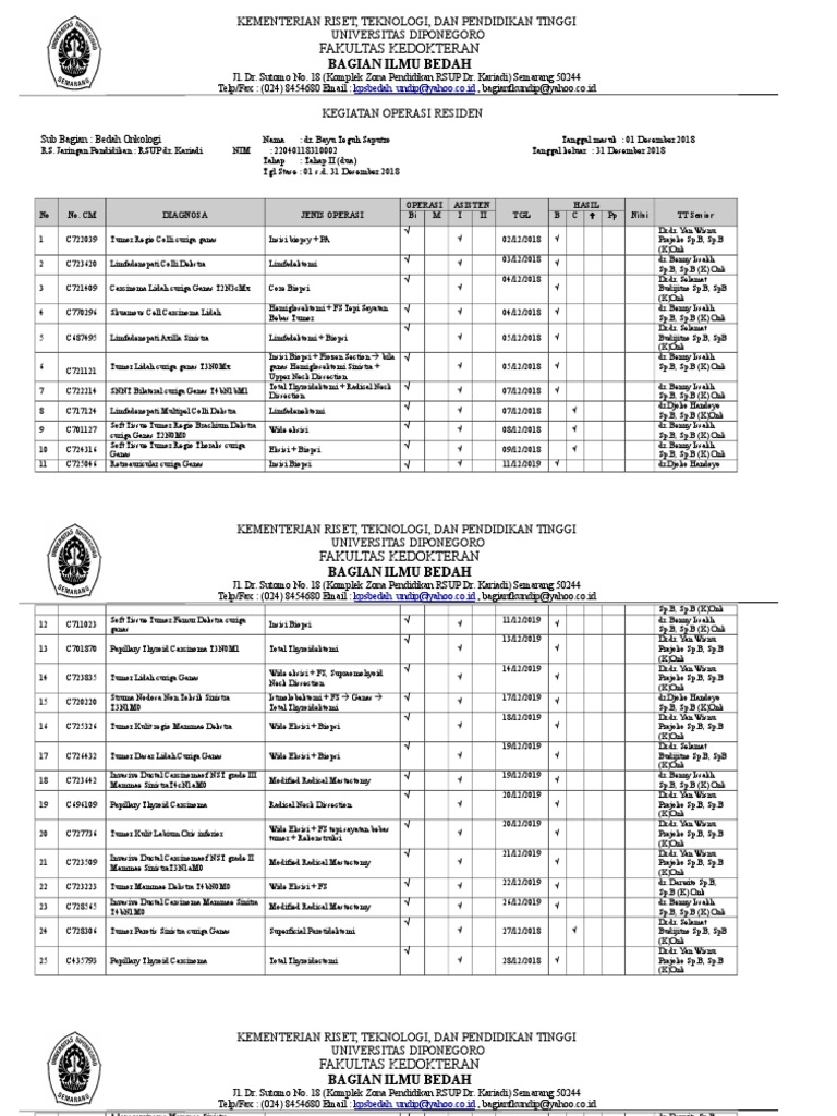 LAPORAN KEGIATAN OPERASI Pak Bayu Onkologi Kelas 2 | PDF