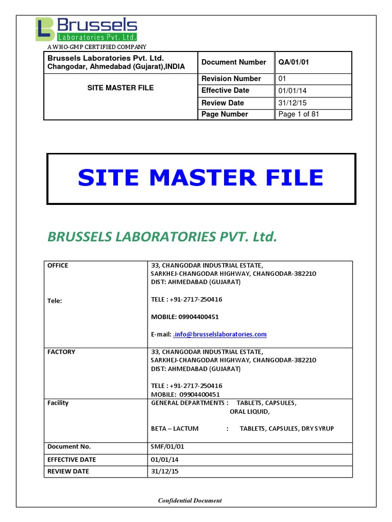 Brussels Labs Site Master File | PDF