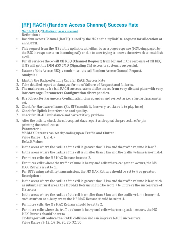 RACH (Random Access Channel) Success Rate | PDF