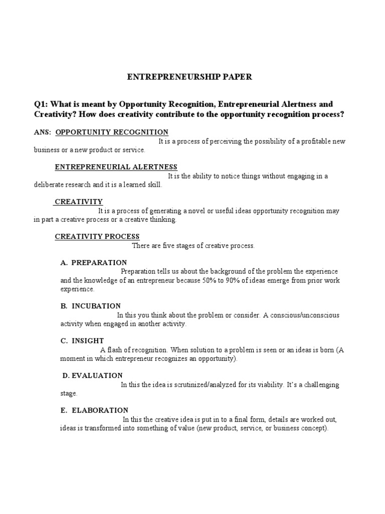 Opportunity Recognition in Entrepreneurship | PDF | Value Chain ...