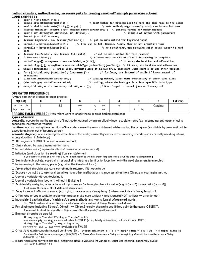 Comp 202 Crib Sheet | PDF