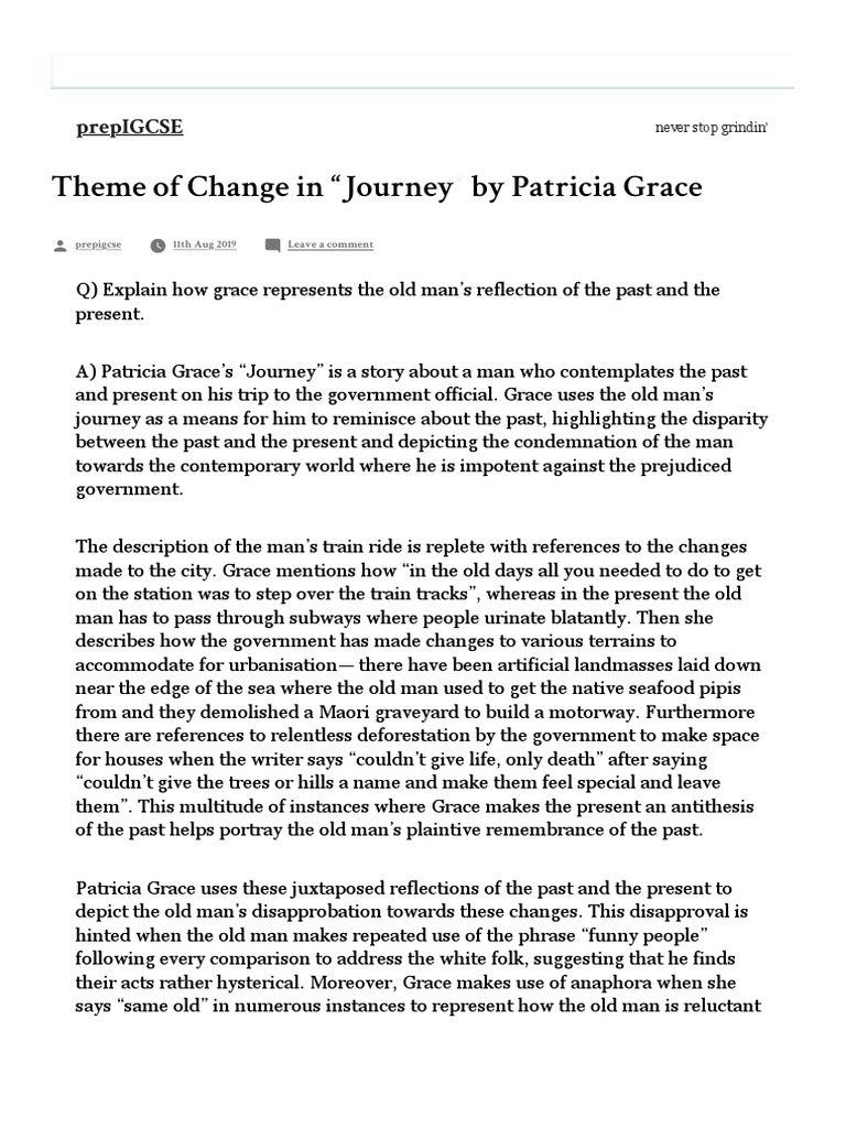 Theme of Change in "Journey" by Patricia Grace - prepIGCSE | PDF
