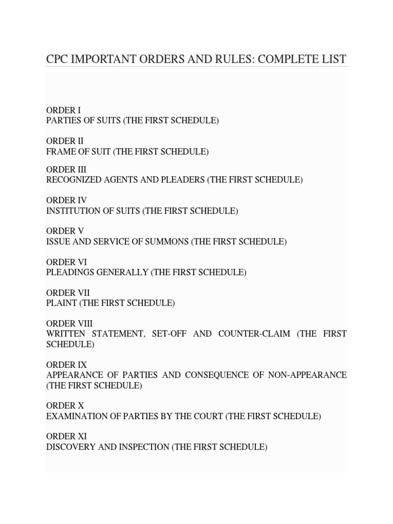 CPC Important Orders and Rules | PDF | Law