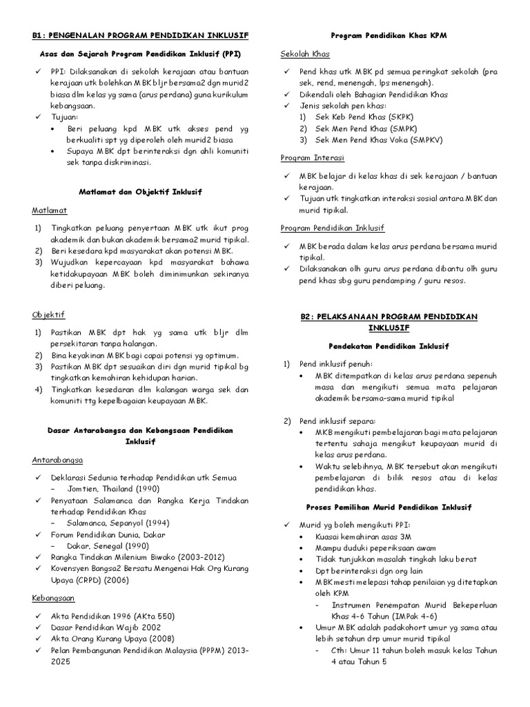 Nota Ringkas Pend Inklusif | PDF