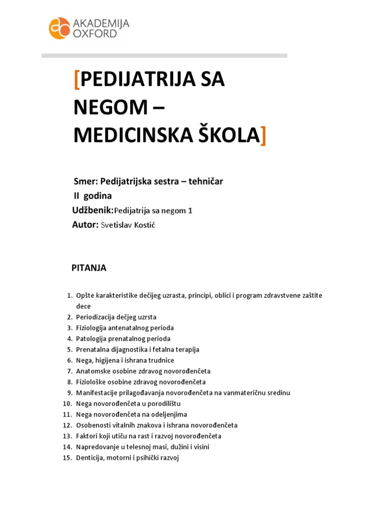 Pedijatrija Sa Negom 2 | PDF