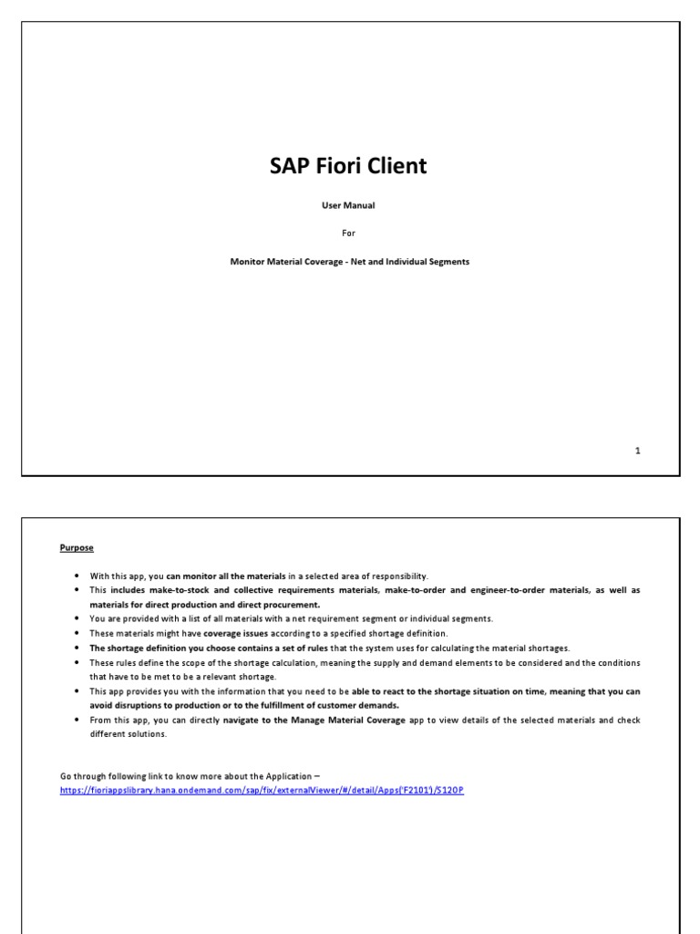 Monitor Material Coverage in SAP Fiori | PDF | Finance & Money Management