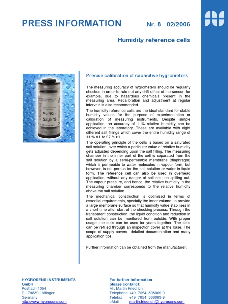 Humidity Reference Cells Calibration | PDF | Humidity | Calibration