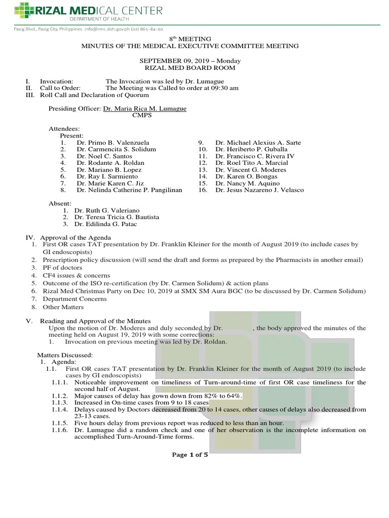 Minutes of Meeting Sample | PDF