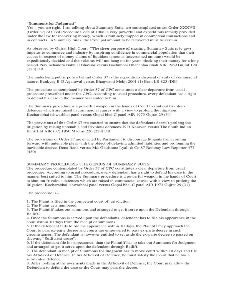 Summary Suit Research | PDF | Law