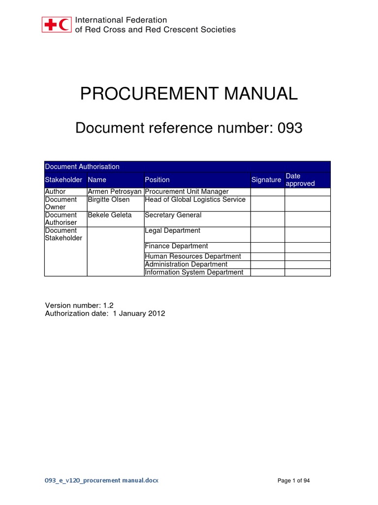 Procurement Manual IFRC | PDF