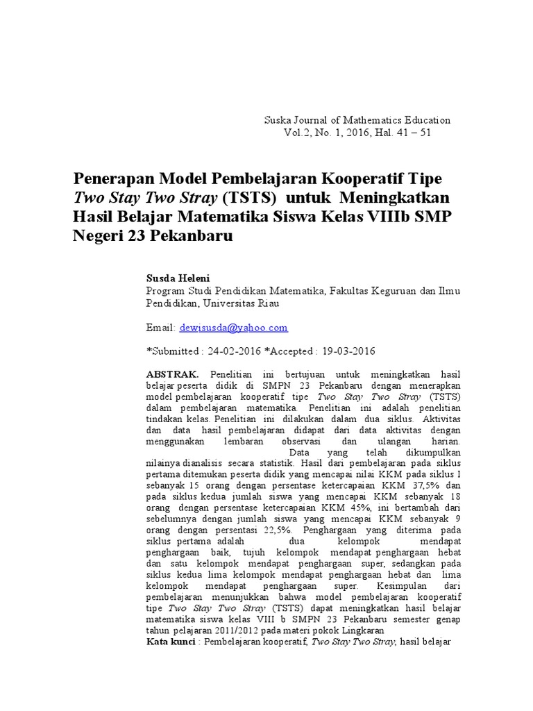 Penerapan Model Pembelajaran Kooperatif Tipe Two Stay Two Stray | PDF ...