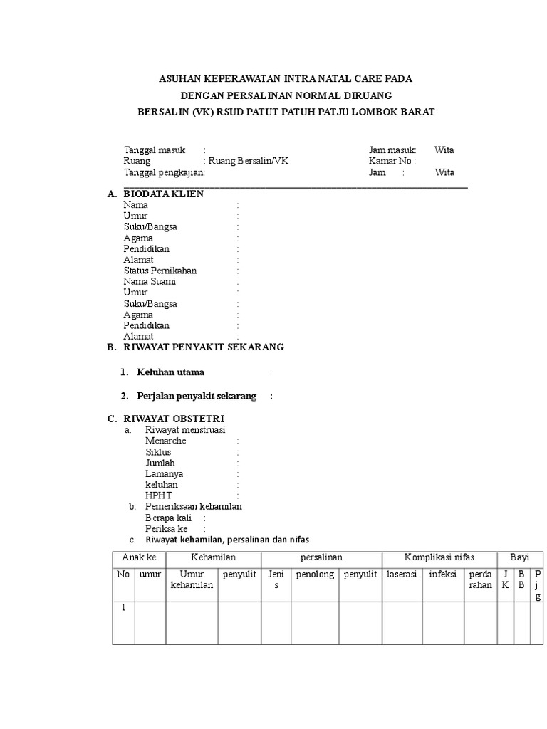 Format LK Persalinan Normal | PDF