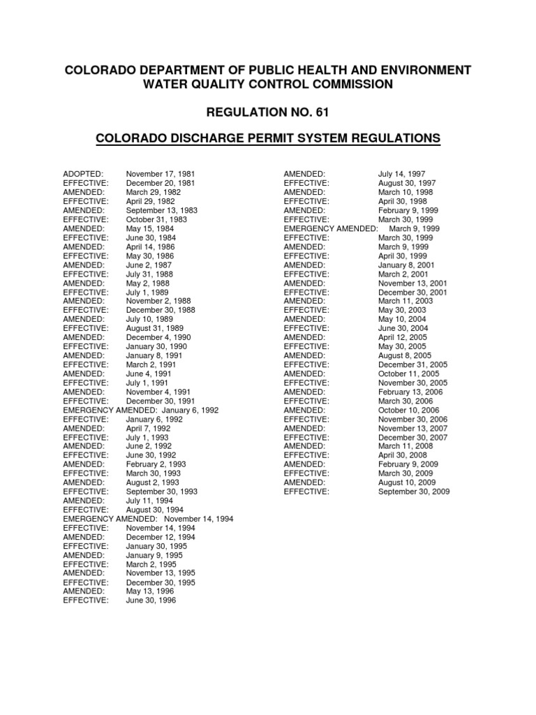 CDPHE Reg. 61 - Discharge Permit System | PDF | Sewage Treatment ...
