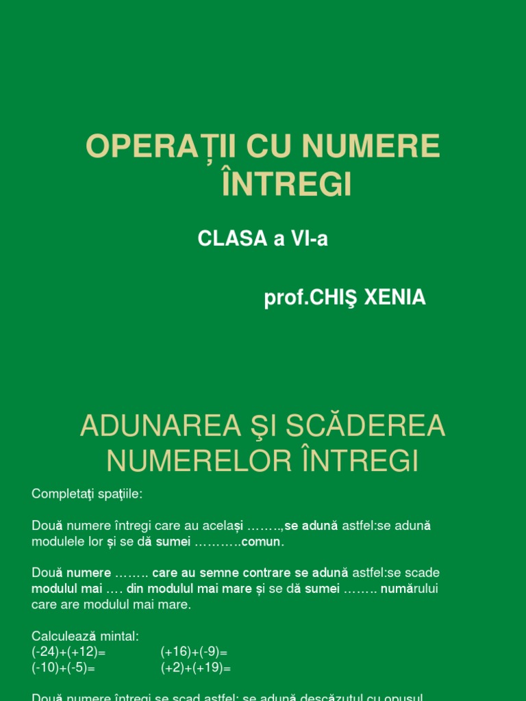 Operatii Cu Numere Intregi Clasa A VI A | PDF