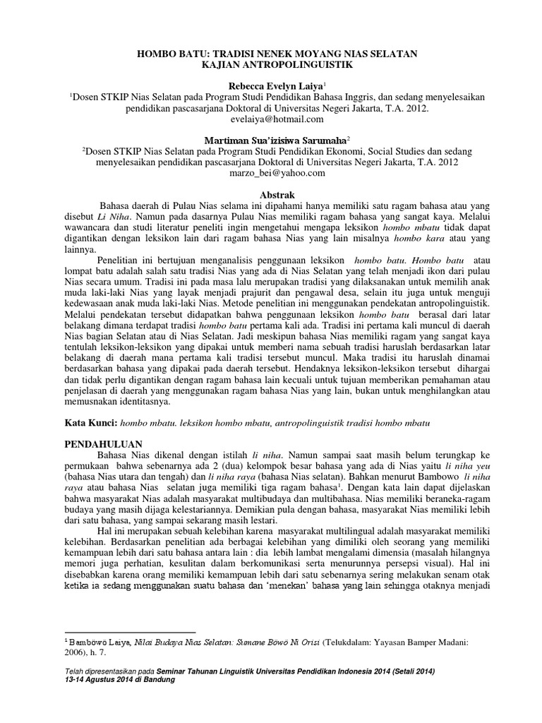 Hombo Batu Tradisi Nenek Moyang Nias Sel | PDF