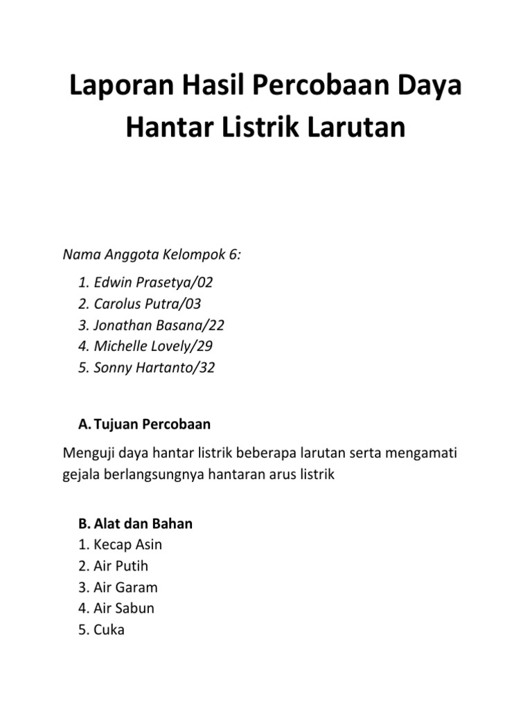 Laporan Hasil Percobaan Daya Hantar Listrik Larutan | PDF | Sains ...