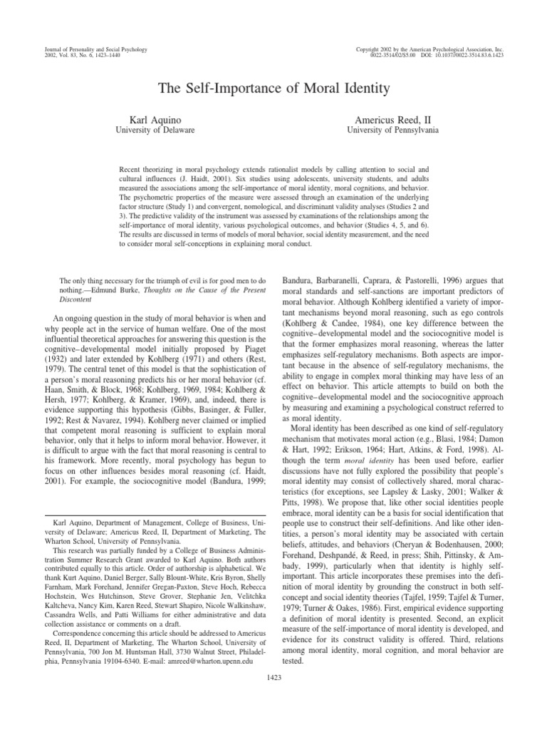 The Self-Importance of Moral Identity PDF | PDF