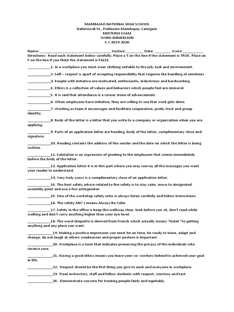 Work Immersion Question | PDF