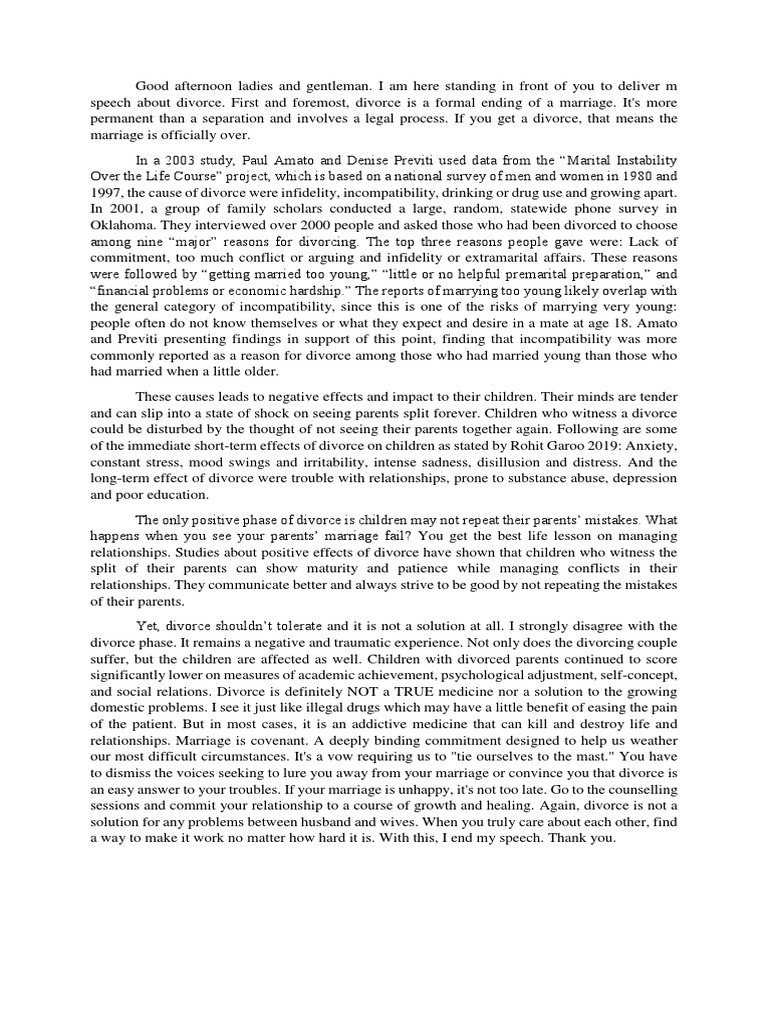 Divorce Speech (Formal) | PDF