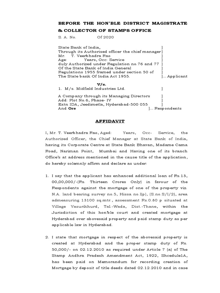 Affidavit For Stamp Duty and Adjudication | PDF