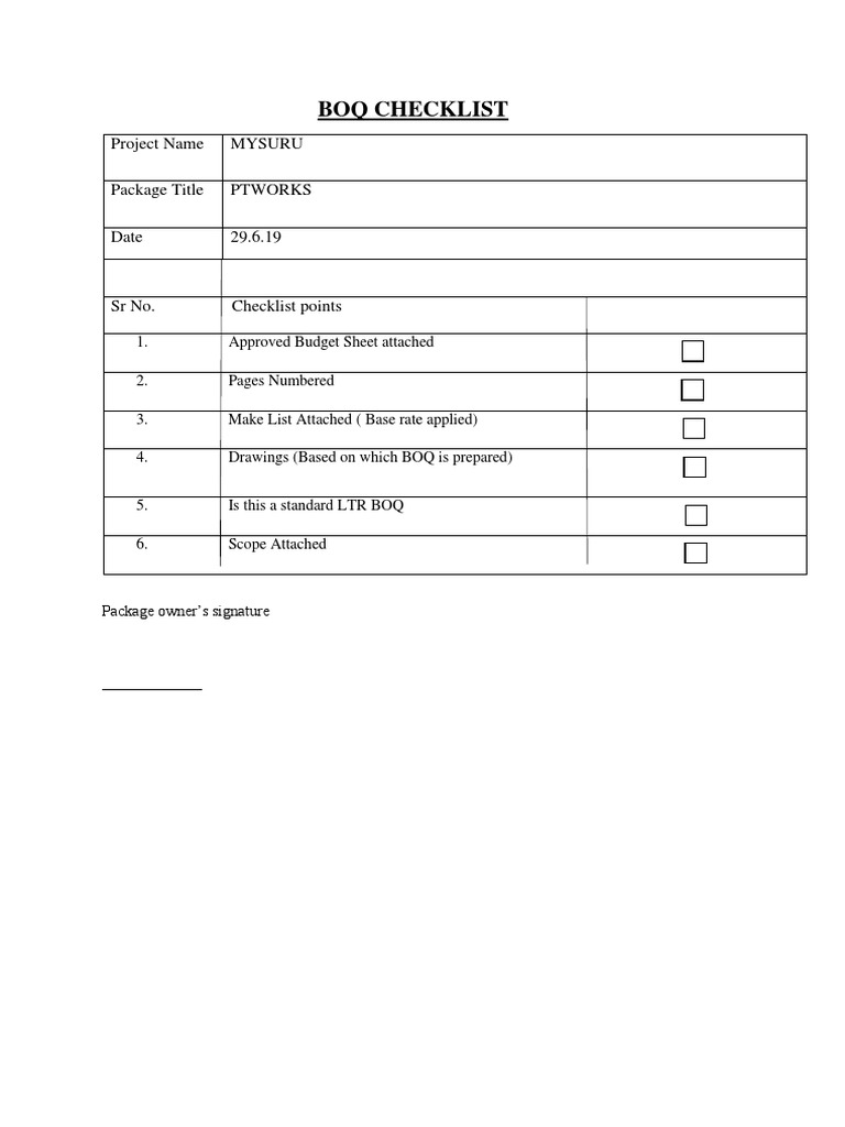 BOQ Checklist Format | PDF