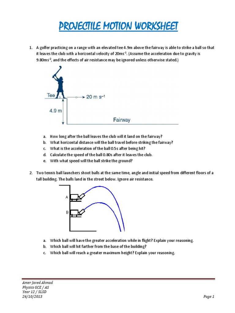 Projectile Motion Worksheet Guide | PDF | Teaching Methods & Materials