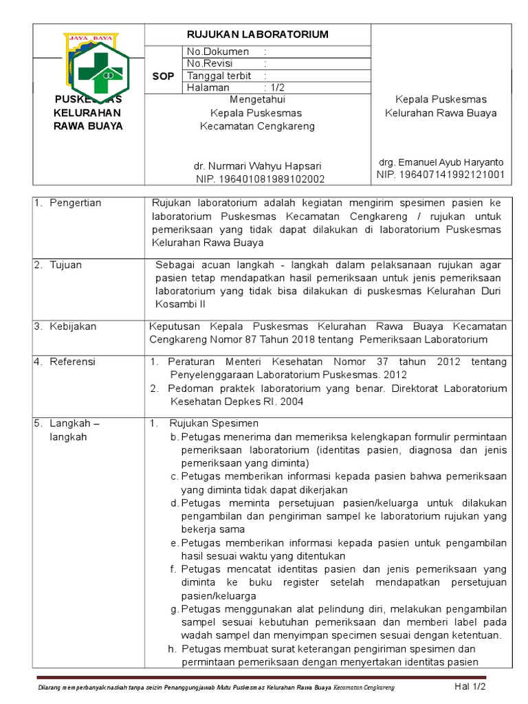 Sop Rujukan Laboratorium | PDF