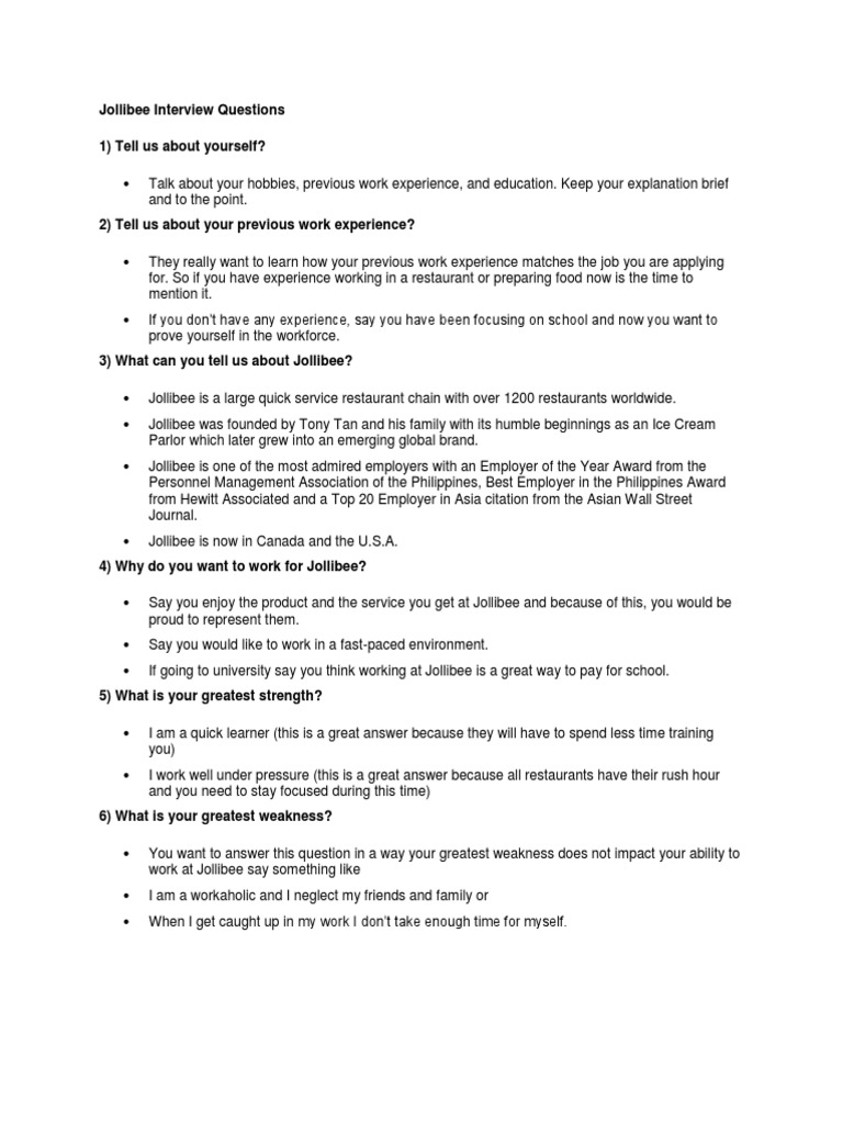 Jollibee Interview Questions | PDF
