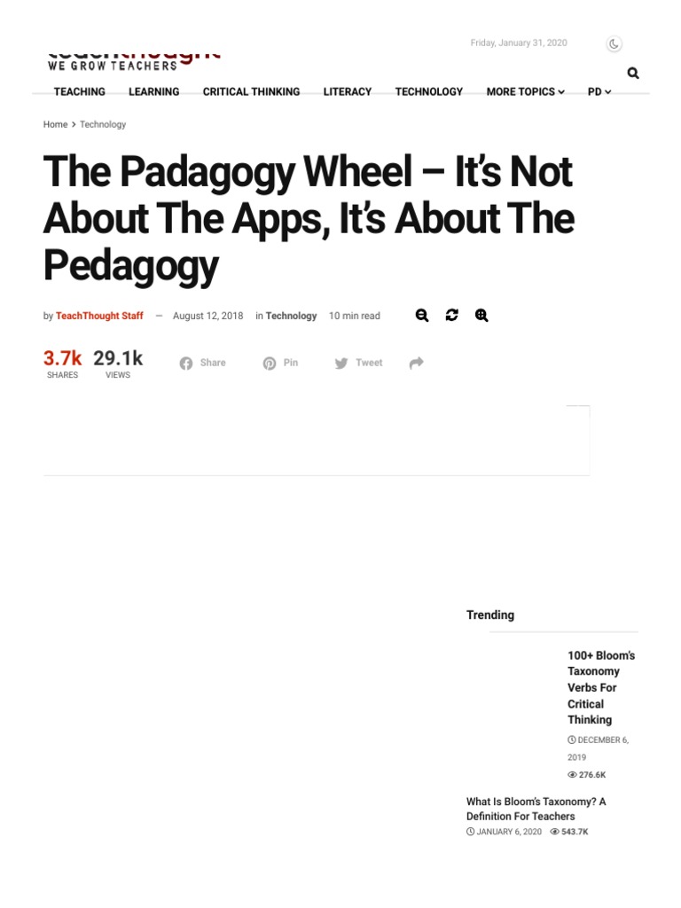 The Padagogy Wheel It S Not About The Apps It S About The Pedagogy Pdf
