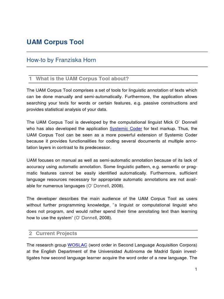 An Introduction to Using the UAM Corpus Tool for Linguistic Annotation | PDF