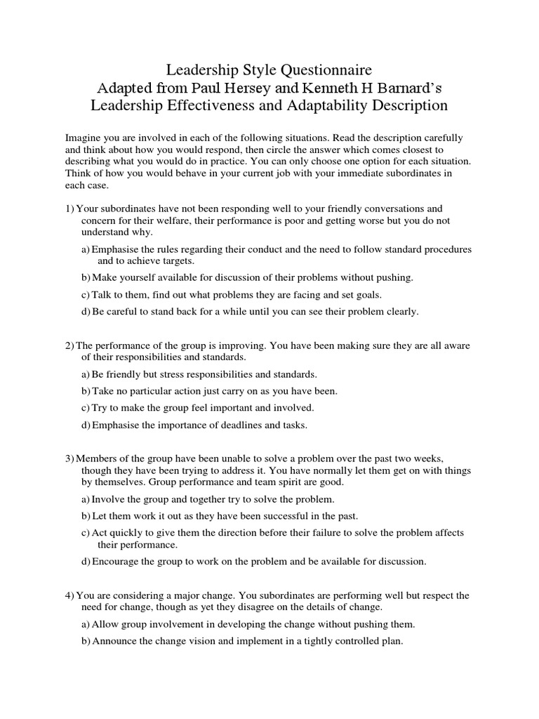 11b BLFH Leadership Style Questionnaire | PDF