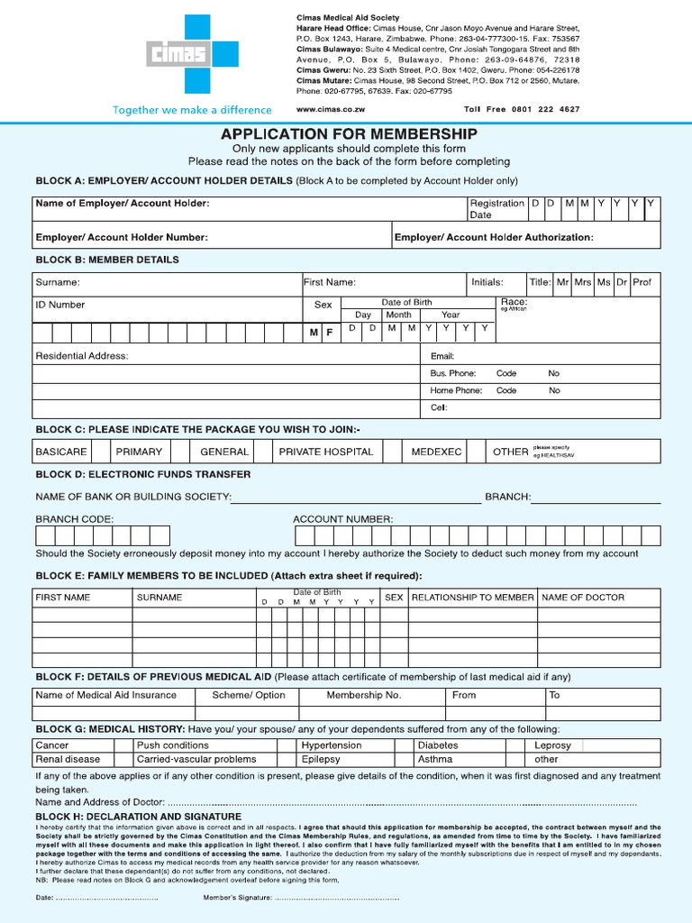 CIMAS Application For Membership Form | PDF