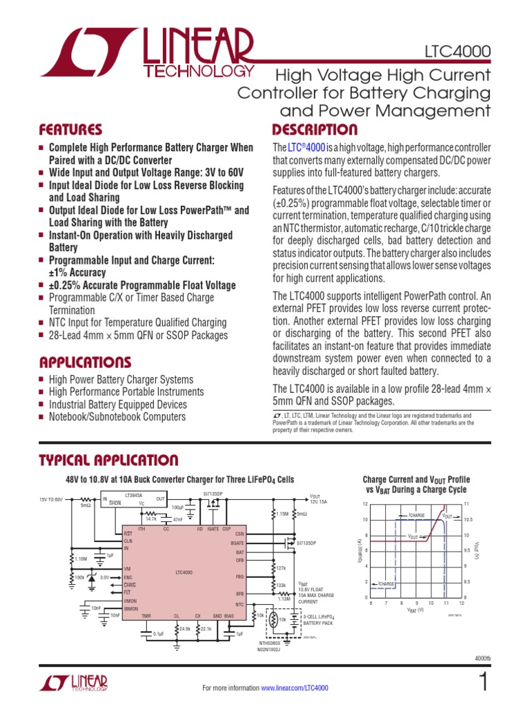 LTC4000-High Voltage High Current CTRL For Battery Charging and Power Management | PDF