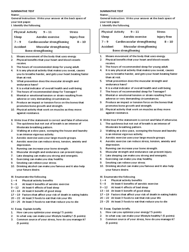 SUMMATIVE TEST in Hope 3 | PDF