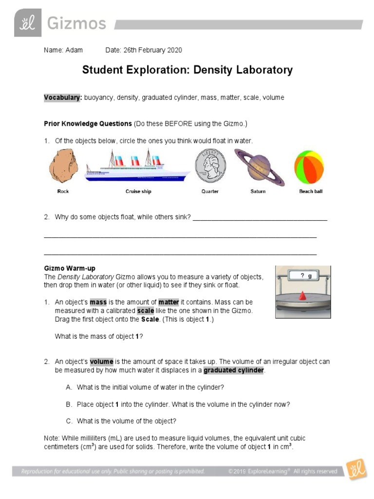 Density Laboratory Exploration Guide | PDF | Finance & Money Management ...