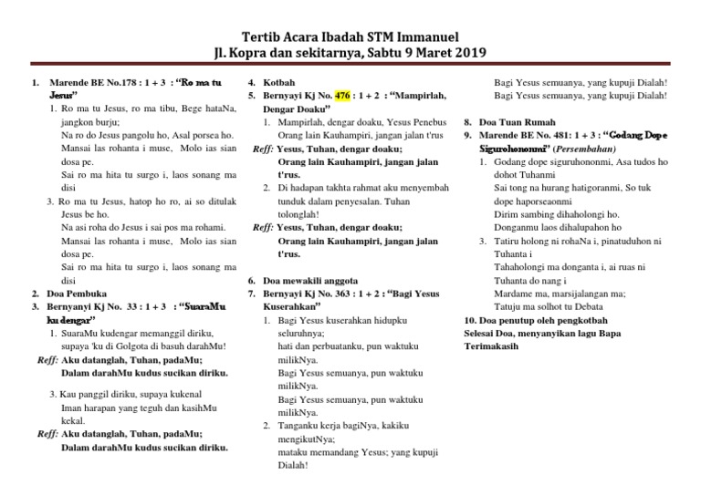 Tertib Acara Ibadah STM Immanuel | PDF